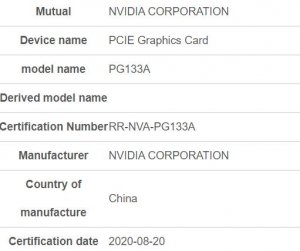 NVIDIA’s Ampere RTX 3090/3080 “PG133A” board gets an RRA certification ...