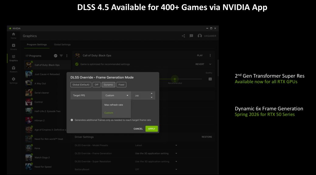 NVIDIA DLSS 4.5 is now available to all NVIDIA RTX owners