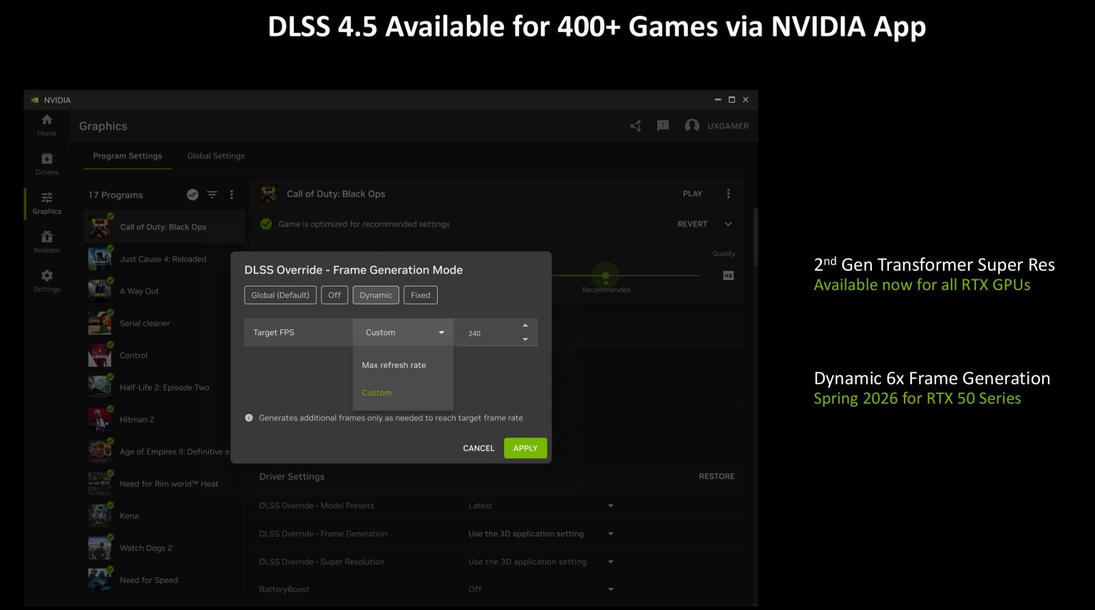 NVIDIA DLSS 4.5 is now available to all NVIDIA RTX owners